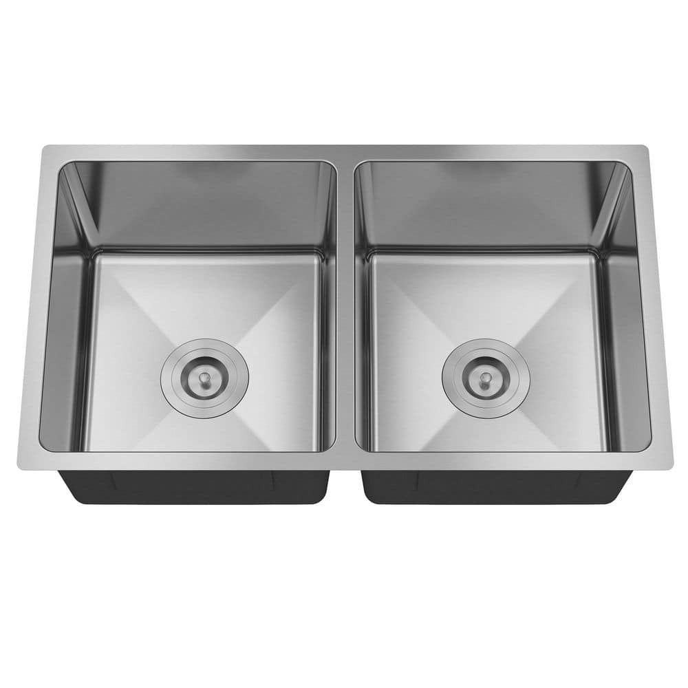VANITYFUS 31 in. Drop-In/Undermount Double Bowl 18-Gauge Stainless ...