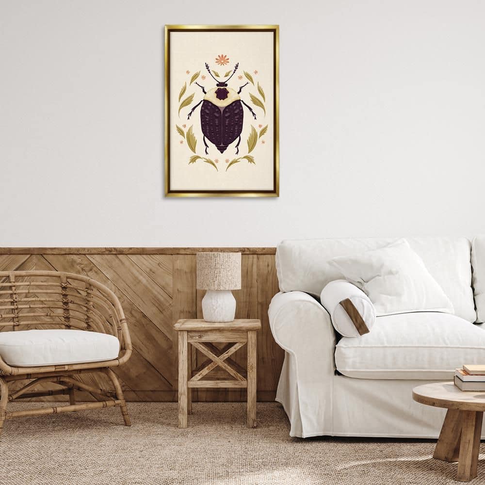 Stupell Industries Black Beetle with Leaves by Hannah Moren Gold ...