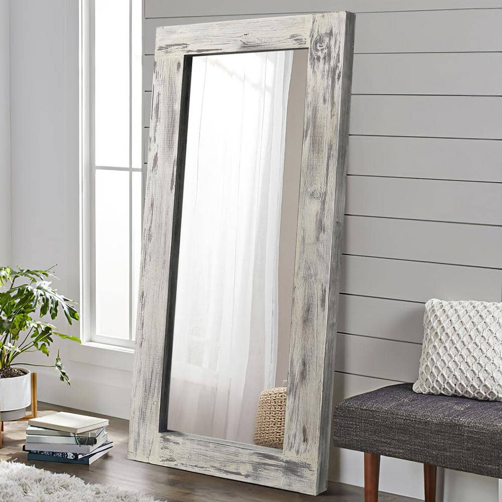 Dovelina 71 in. x 32 in. Rustic Rectangle Framed White Floor Leaning ...