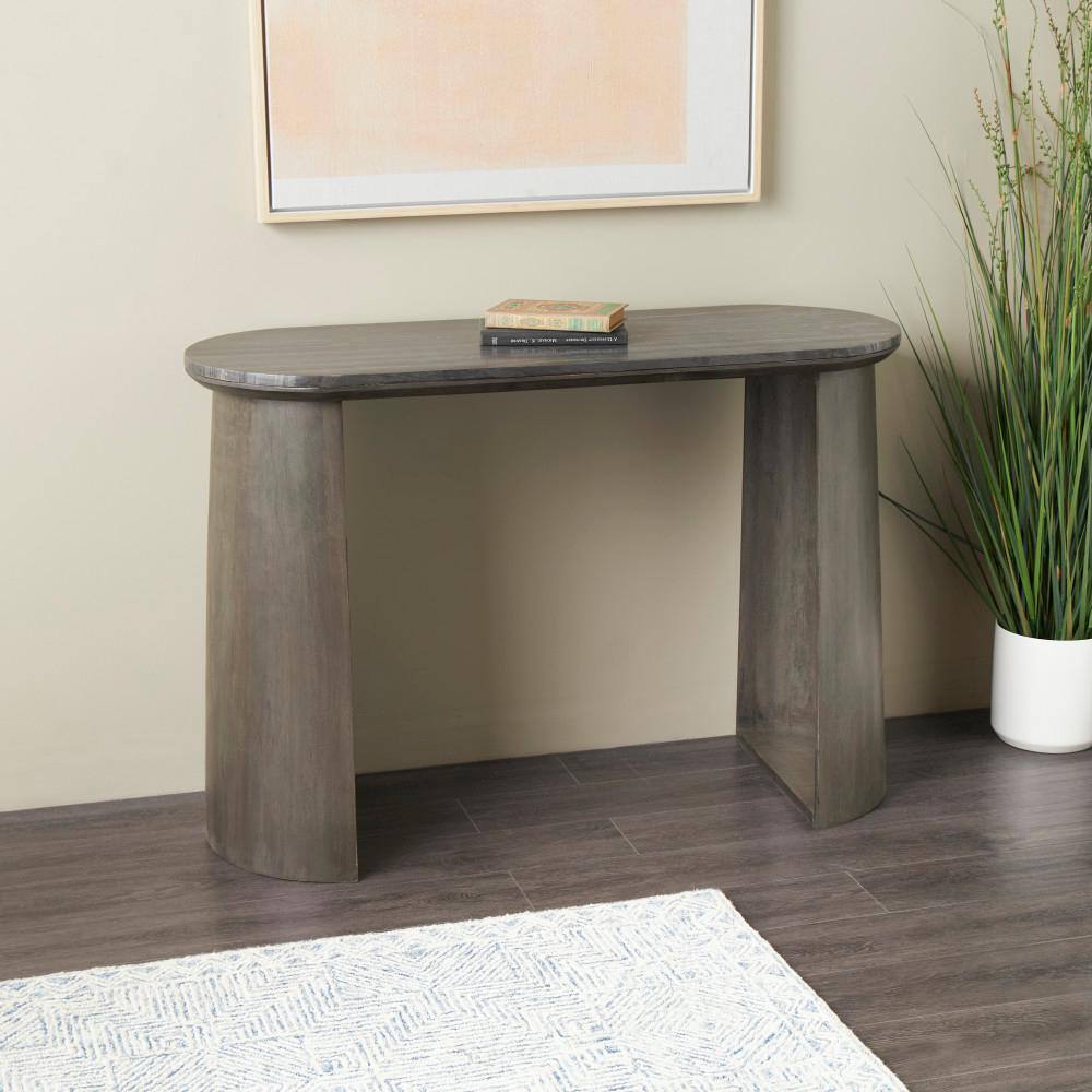 Litton Lane 33 in. W. x 48 in. Dark Gray Rectangle Mango Wood Oval ...