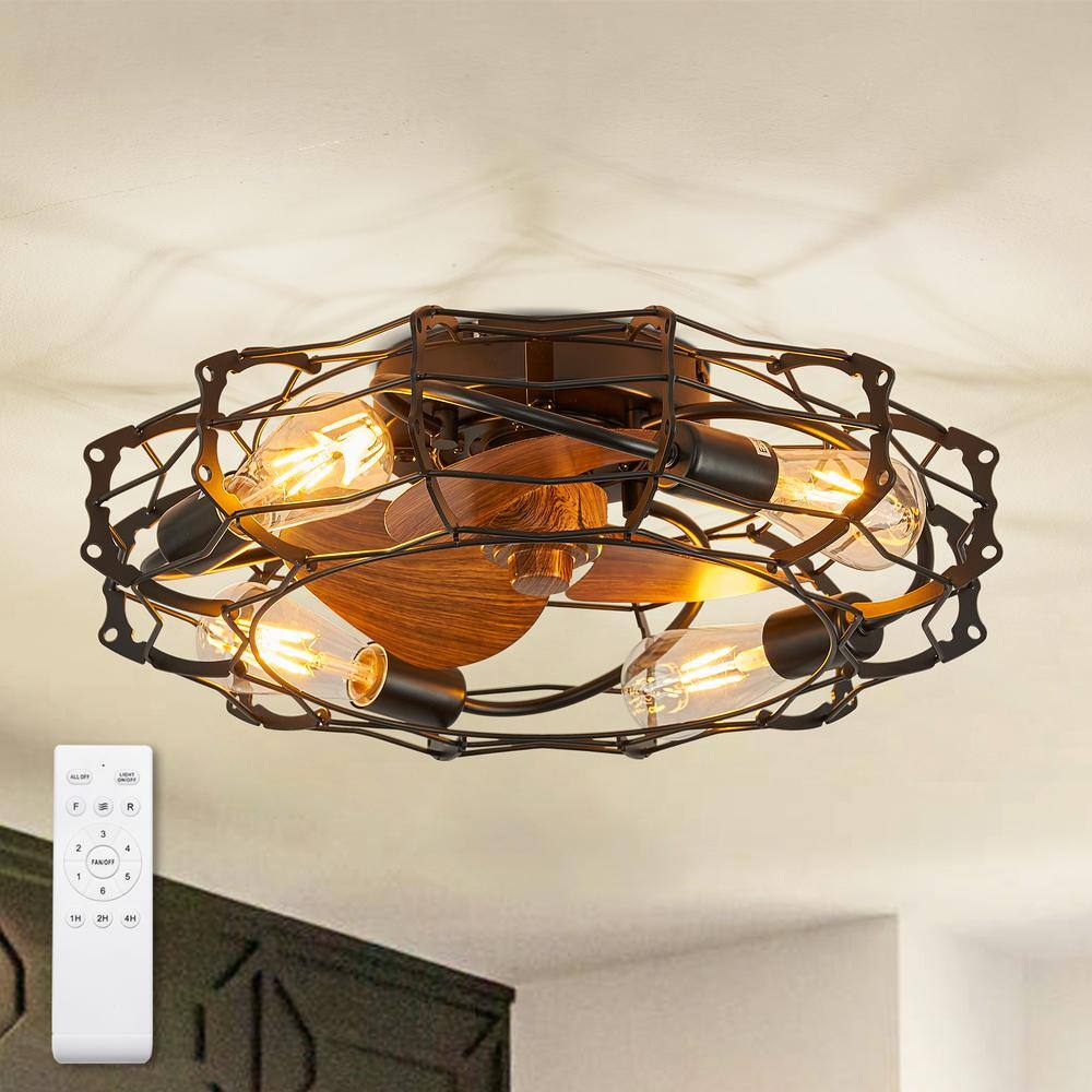 ANTOINE 20 in. Indoor Farmhouse Black Caged Ceiling Fan with Light ...