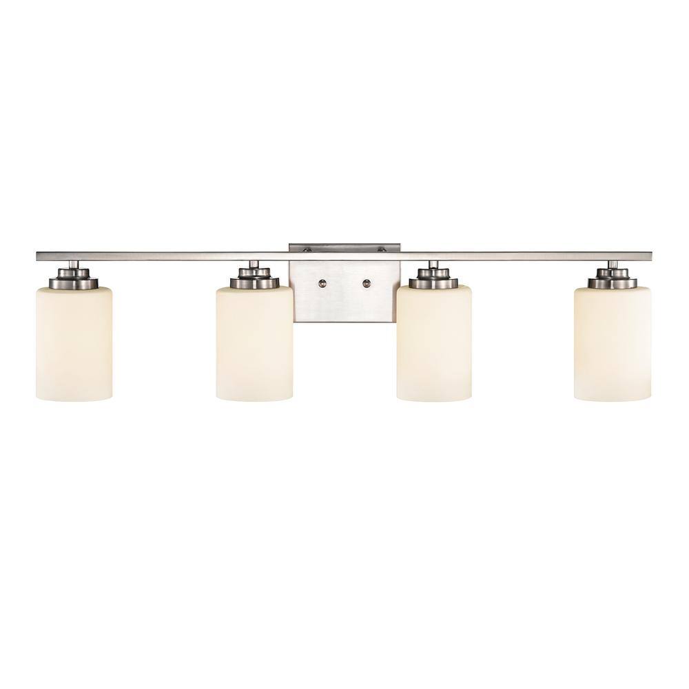 Edvivi 31.5 in. 4-Light Brushed Nickel Vanity Light with White Etched Glass Shades EW6291-BN ...