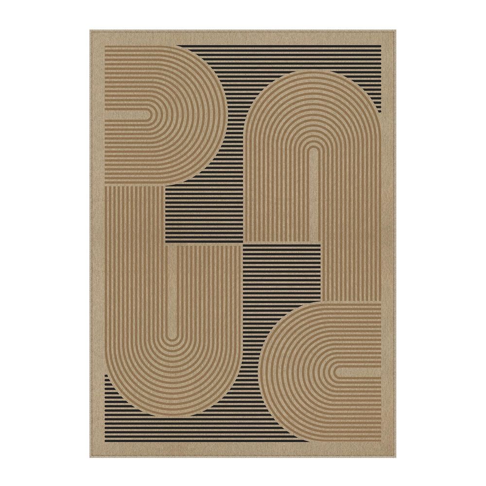 HaiiMeid Starmoon Linen-Look 8 ft. x 10 ft. Brown/Black Geometric Area ...