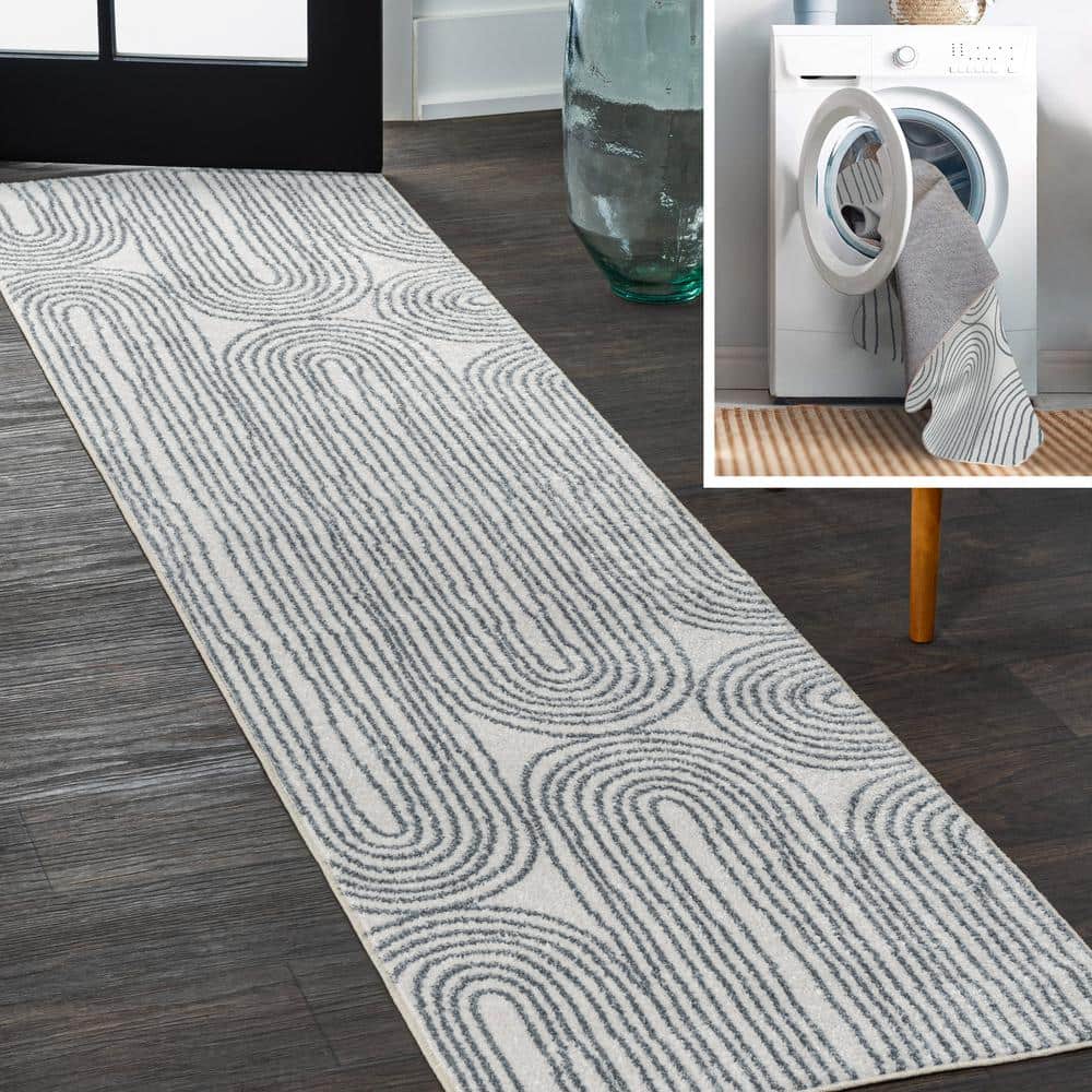 JONATHAN Y Cream/Dark Gray 2 ft. x 8 ft. Doodle Contemporary Glam ...
