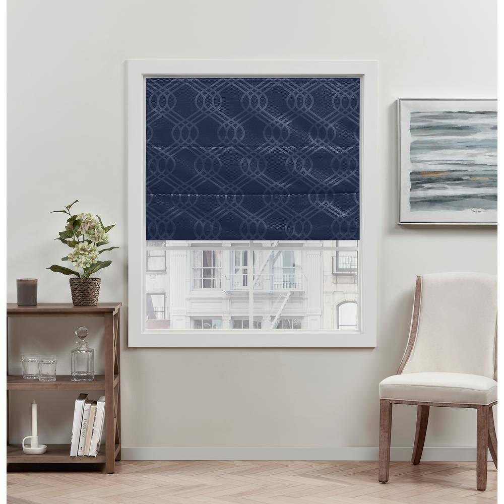EXCLUSIVE HOME Prague Trellis Navy Cordless Total Blackout Roman Shade ...