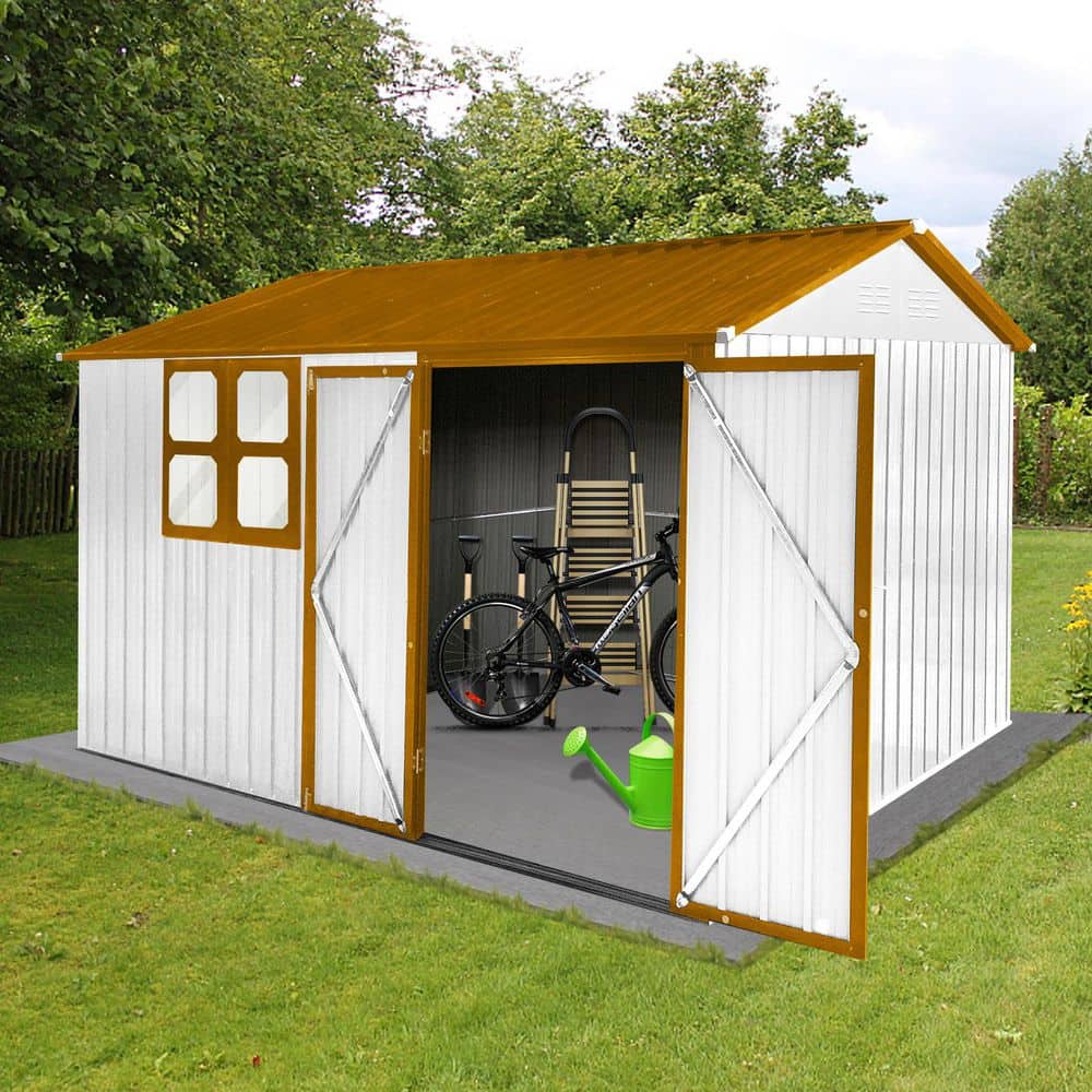 Daheat Metal garden sheds 10ftx8ft outdoor storage sheds white+yellow ...