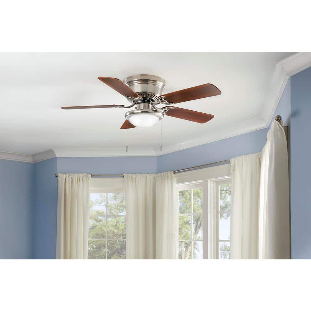 Hampton Bay Hugger 44 in. LED Indoor Brushed Nickel Ceiling Fan with ...