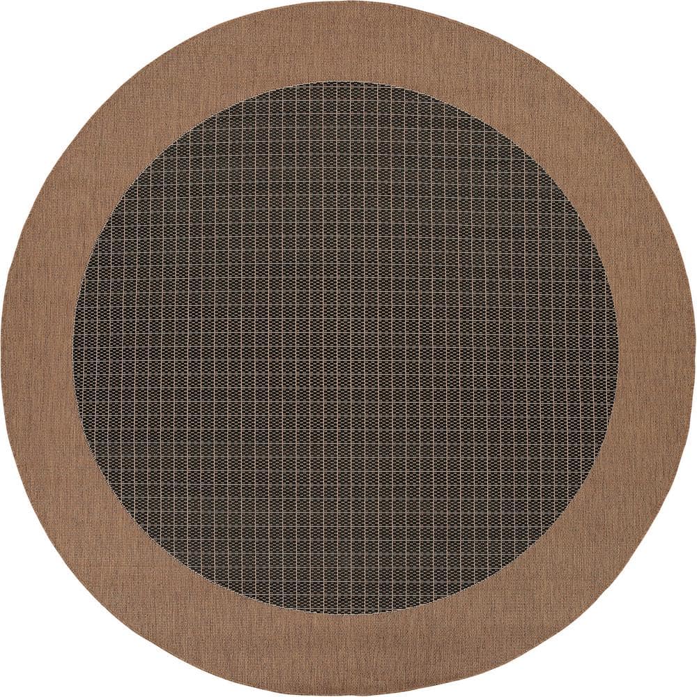 Couristan Recife Checkered Field Black-Cocoa 9 ft. x 9 ft. Round Indoor ...