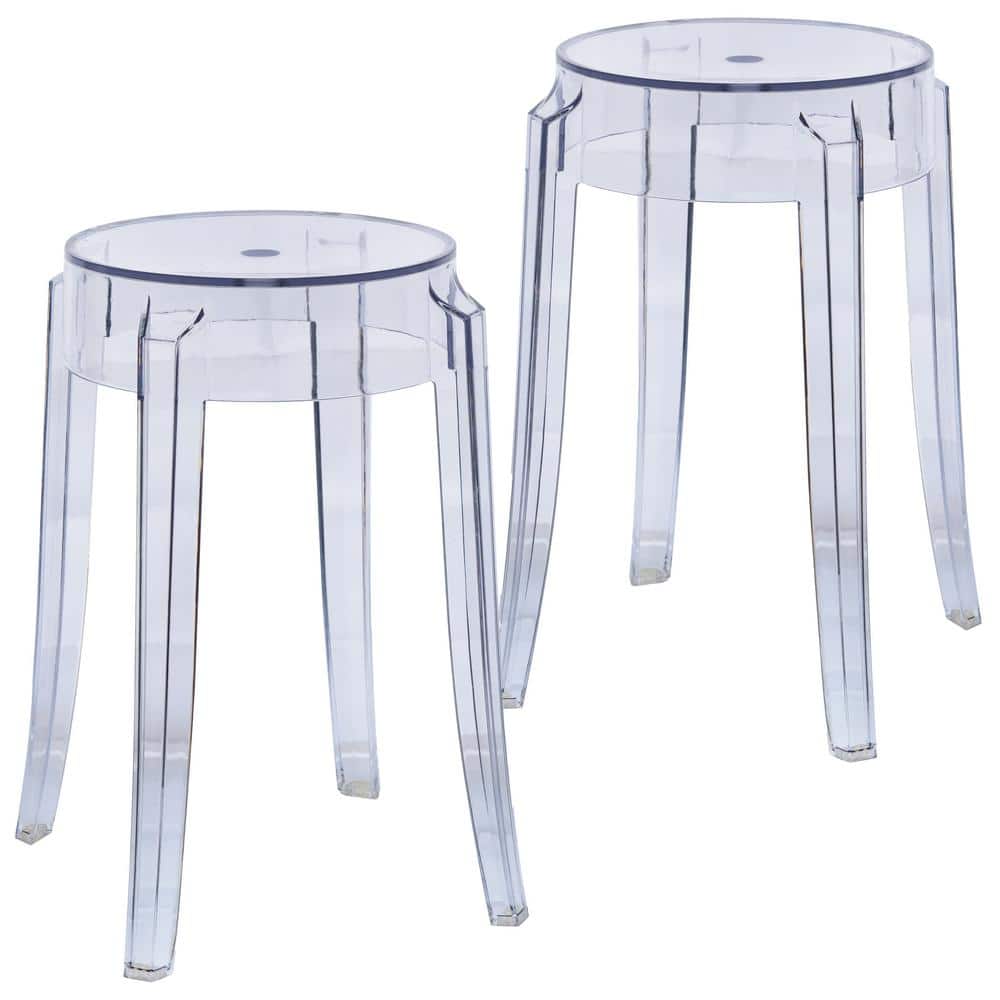Leisuremod Averill 18.1 in. Clear Backless Plastic Dining Stool with ...