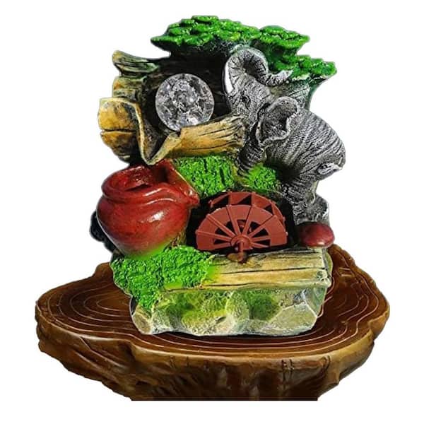 Afoxsos 8 in. Electric Resin-Rock Tabletop Fountain with Waterwheel and ...