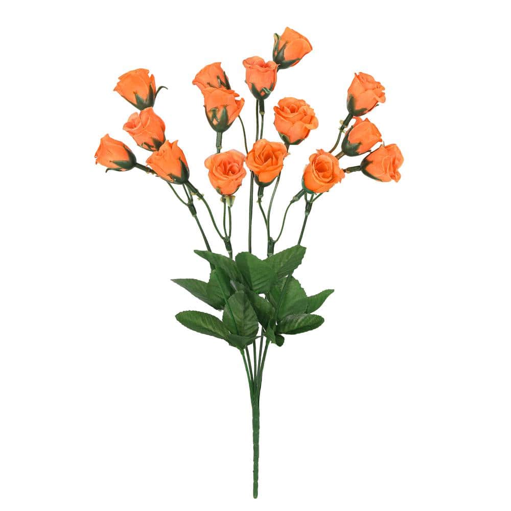LIVING LUXURY 14 in. Orange Artificial Mini Rose Bud Flower Stem Bush ...