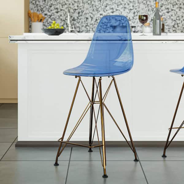 LeisureMod Cresco Modern Acrylic Bar Stool with Gold Chrome Steel Base ...