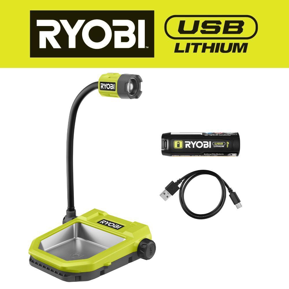 RYOBI USB Lithium Cordless LED Magnetic Tray Kit with 2.0 Ah USB ...