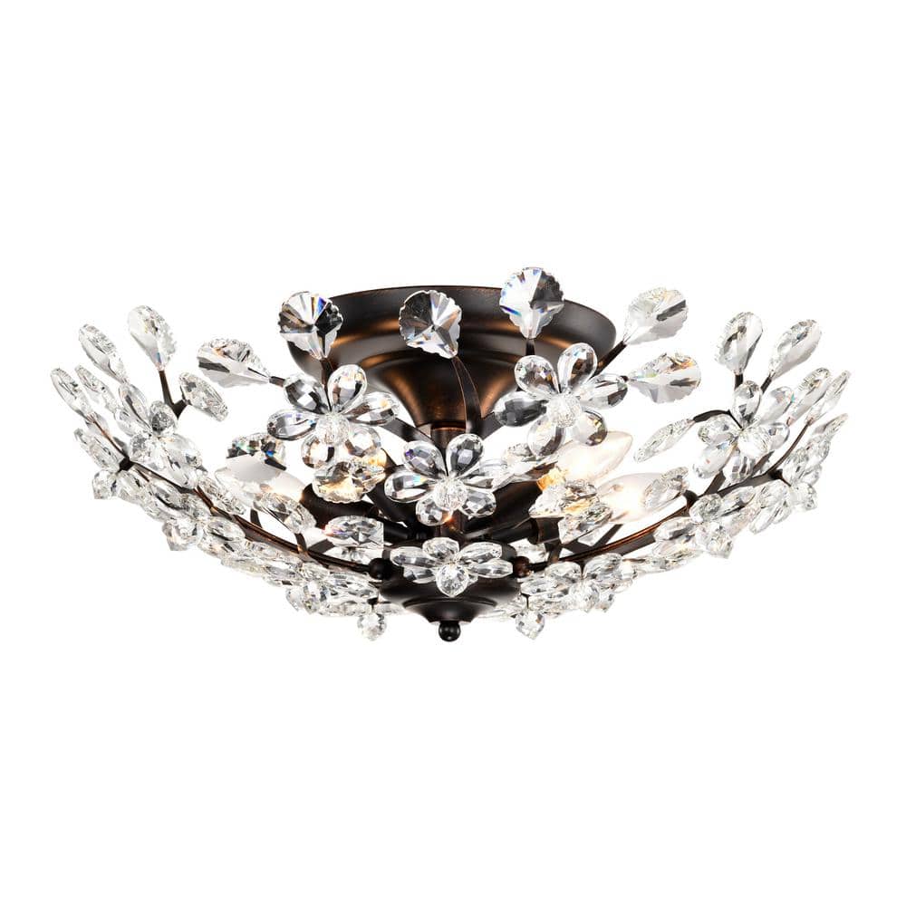 Jojospring Marta 21 in. 5-light Antique Copper Crystal Glass Flowers ...