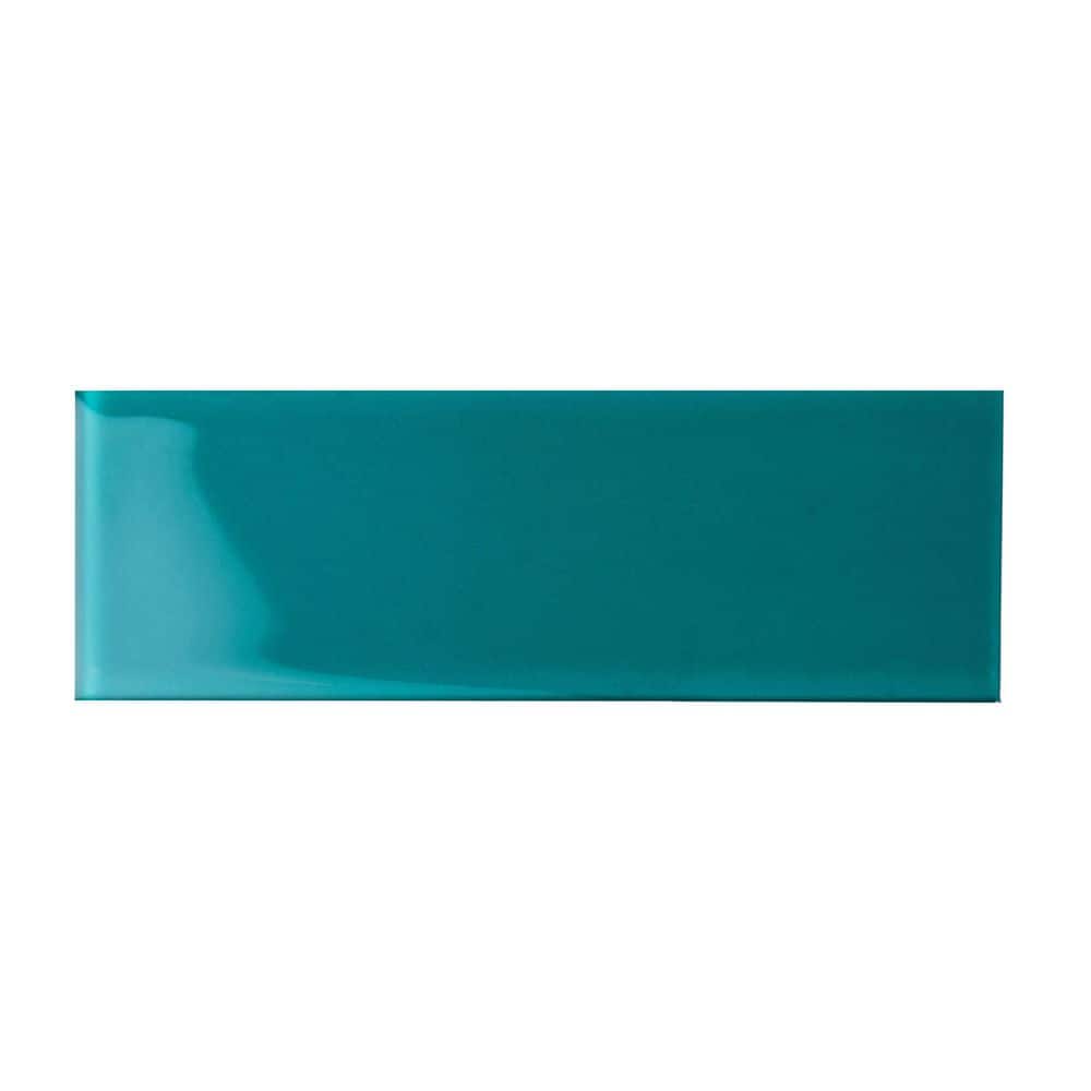 Giorbello Dark Teal 3 in. x 9 in. Glass Subway Wall Tile Sample G3920 ...