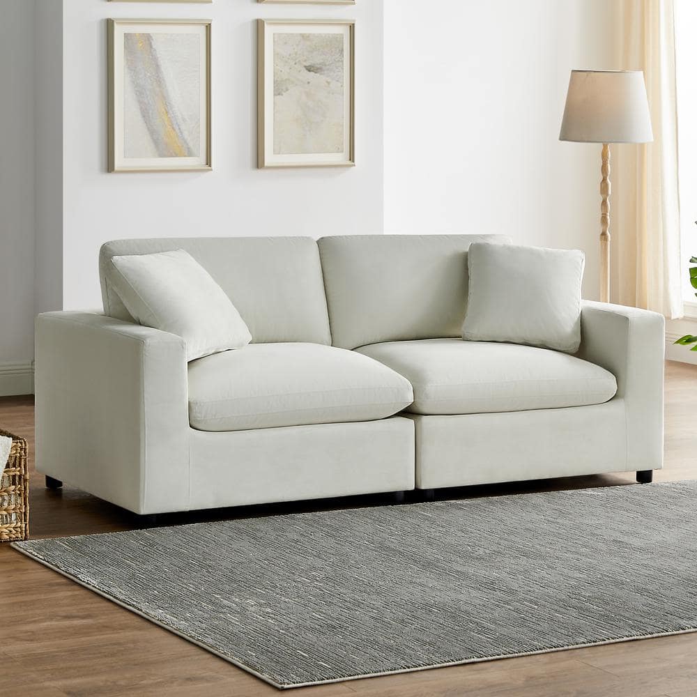 Casella 80 in. Square Arm Ivory Polyester Performance Fabric Rectangle ...