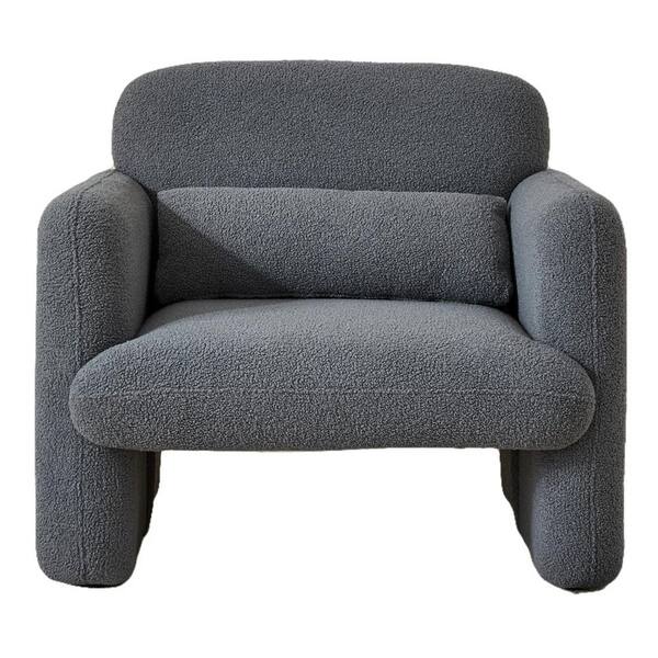 Gray Accent Arm Chair Lamb Fleece Fabric Sofa Modern Single Sofa with ...