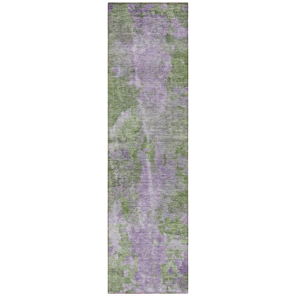 HomeRoots Green and Purple 2 ft. x 8 ft. Woven Abstract Runner Indoor ...
