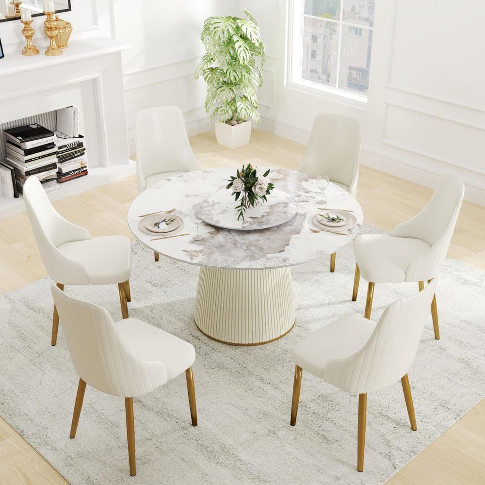 Magic Home 53 in. Pandora Circular Rotable Sintered Stone Tabletop with ...