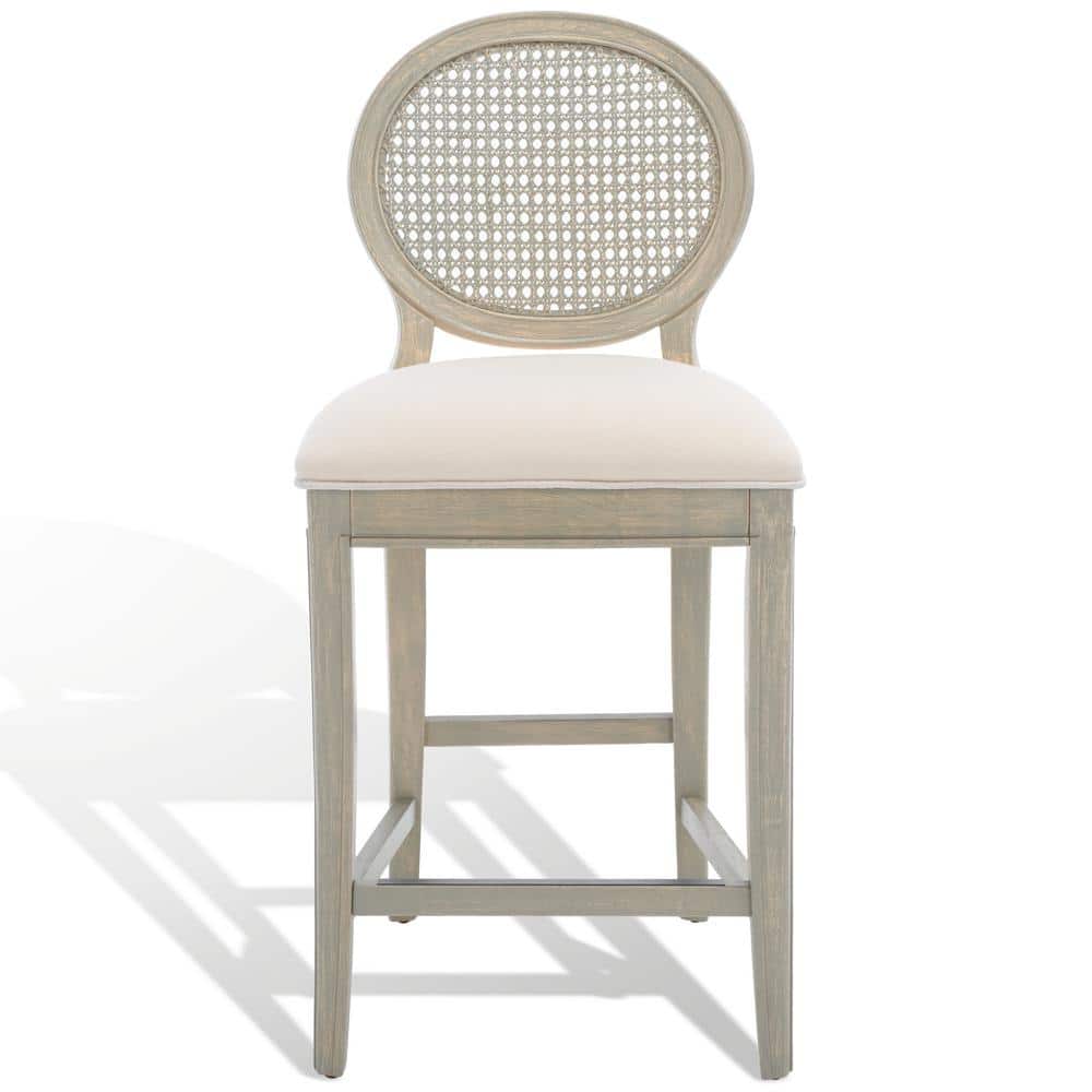SAFAVIEH Karlee Rattan 40 in. Rustic Grey Rattan Barstool with in Set ...