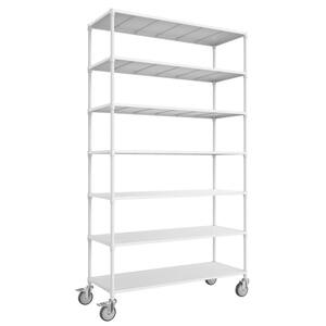 FUNKOL 6-Tier Heavy-Duty Storage Wire Rack with Wheels, White 6000 lbs. NSF Height Adjustable ...