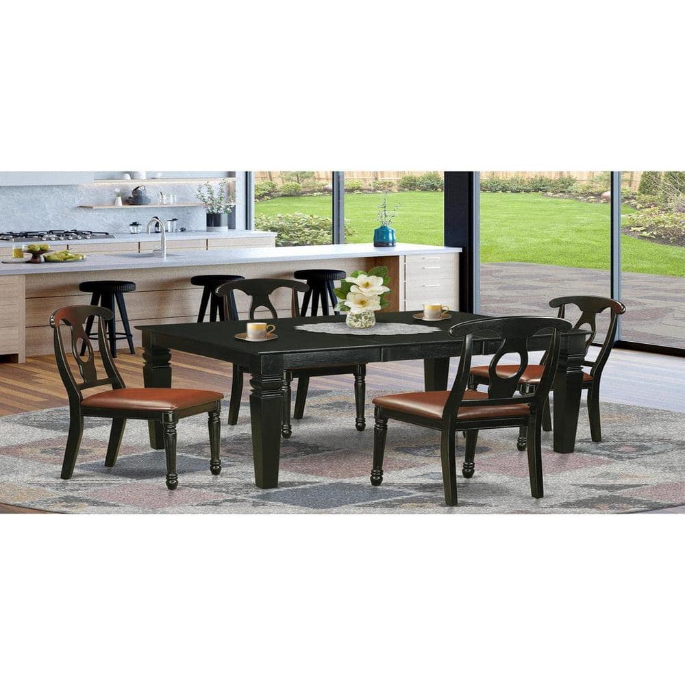 East West Furniture 5-Piece Rectangle Black Finish Solid Wood Top ...