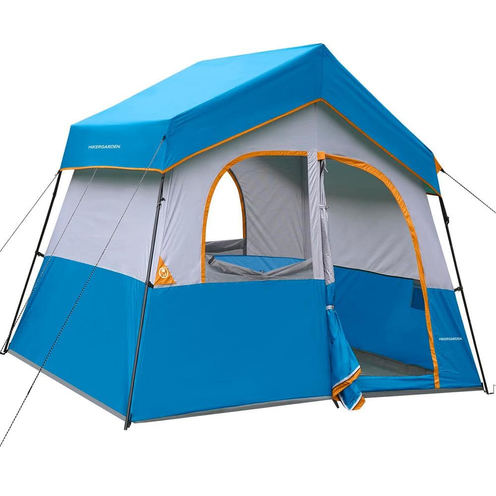 Sudzendf Blue 6-Person Portable Camping Tent, Windproof Fabric, Easy ...
