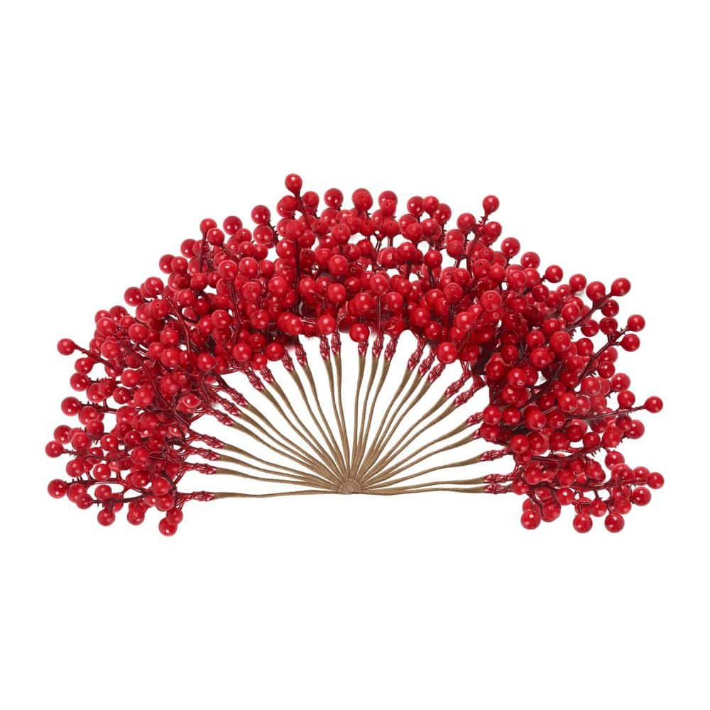 6.3 in. 50 Piece Christmas Tree Decorations Artificial Berry Stems Red ...