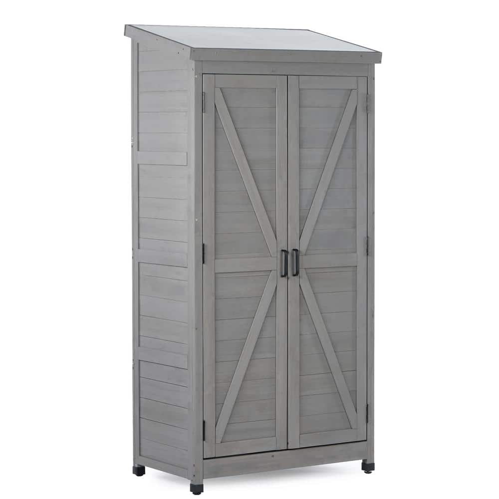 34 in. W x 21 in. D x 69 in. H Gray Wood Outdoor Storage Cabinet and ...