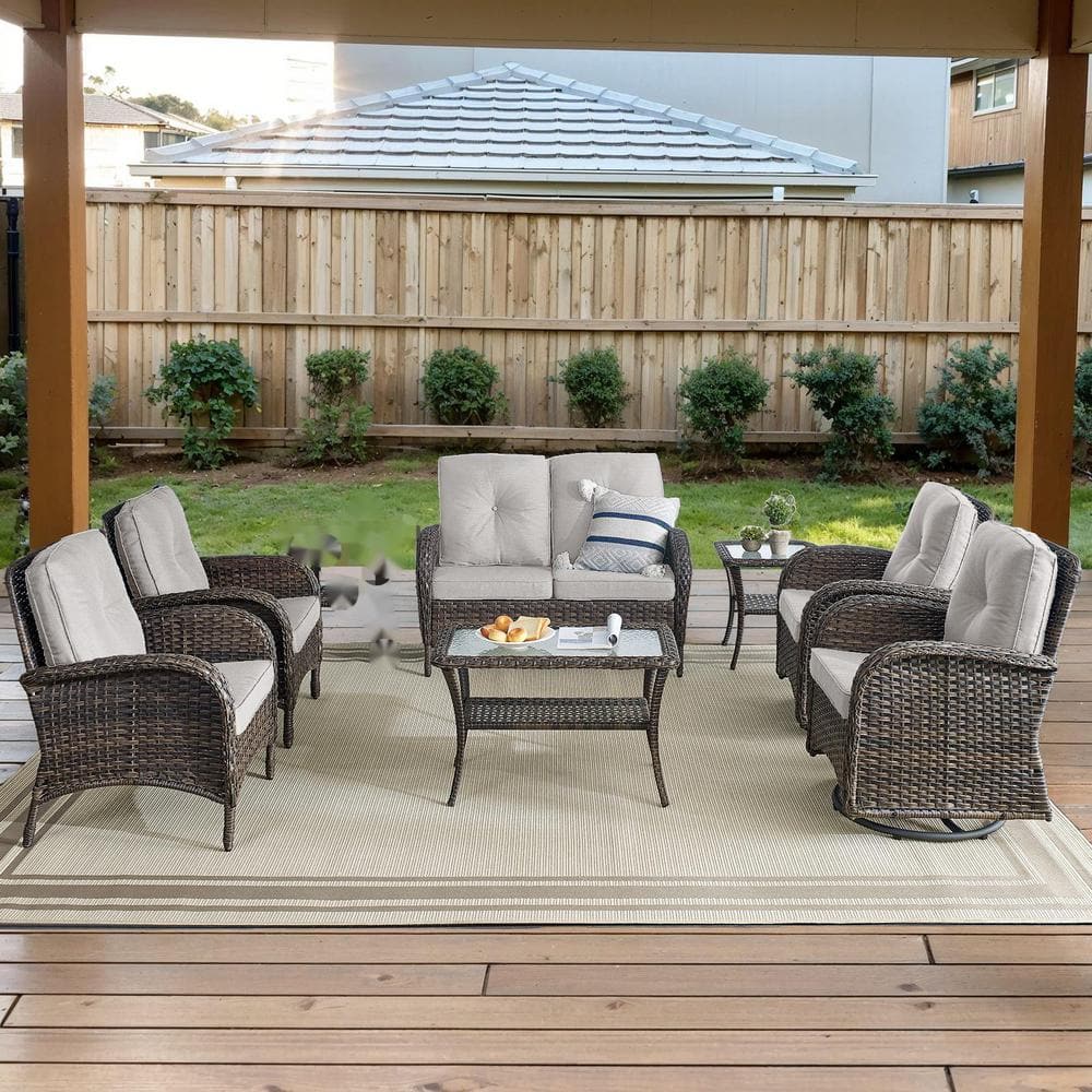 Gymojoy Carlos 7 - Piece Wicker Patio Coversation Set with Beige ...