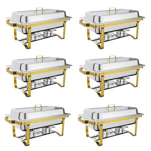 VEVOR Chafing Dish Buffet Set 8-qt. Stainless Chafer 6 Pack Rectangle Catering Warmer Server ...