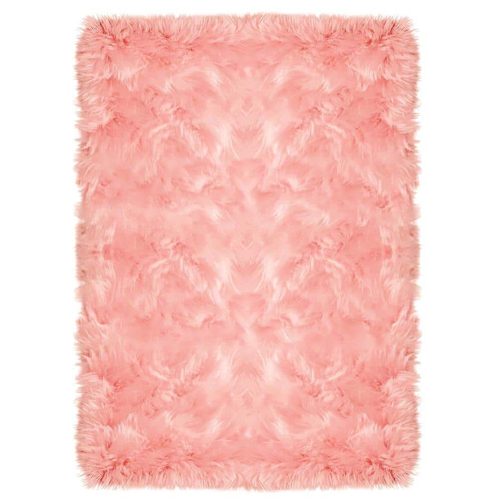iliebe Sheepskin Faux Furry Pink Fluffy Rugs 5 ft. x 6 ft. 6 in. Area ...