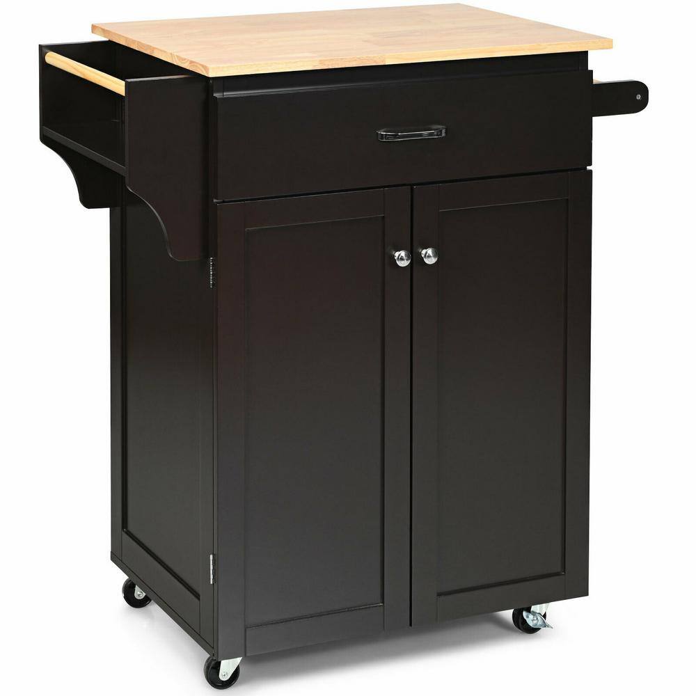 ANGELES HOME 32 in. W Brown Rolling Kitchen Cart Island with Wood ...