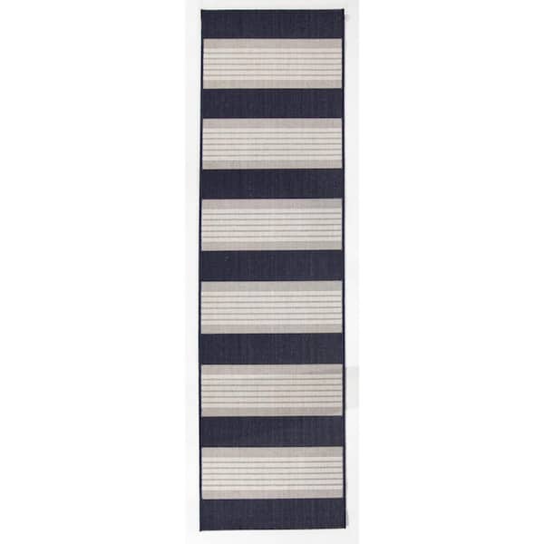 BALTA Soren Dark Blue 2 ft. x 7 ft. Stripe Indoor/Outdoor Area Rug ...