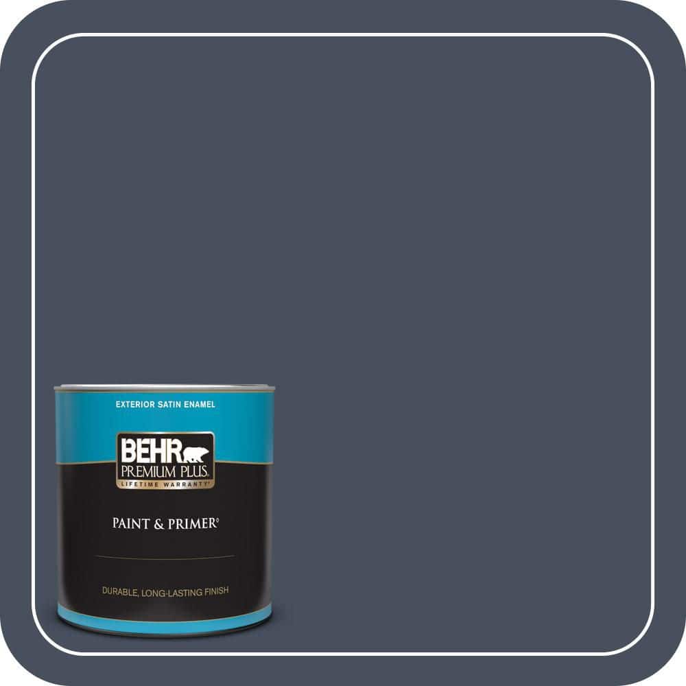 BEHR PREMIUM PLUS 1 qt. #S510-7 Dark Denim Satin Enamel Exterior Paint ...