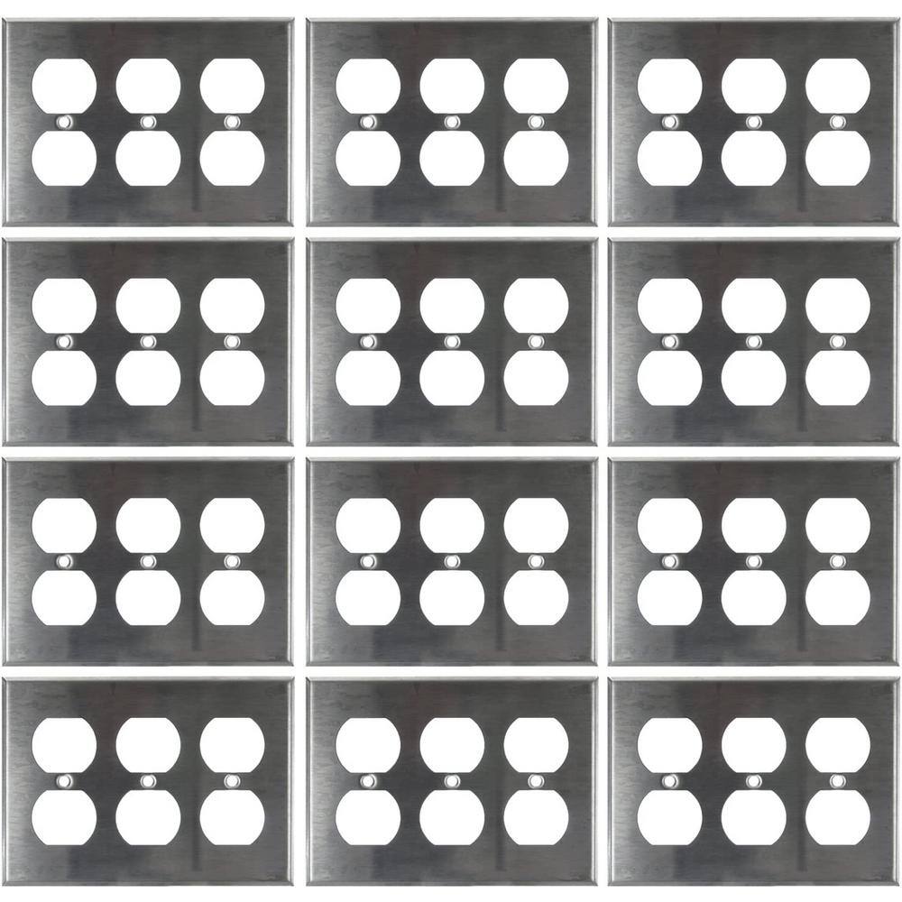 Sunlite Steel 3-Gang Screw-in Duplex Receptacle Wall Plate (12-Pack ...