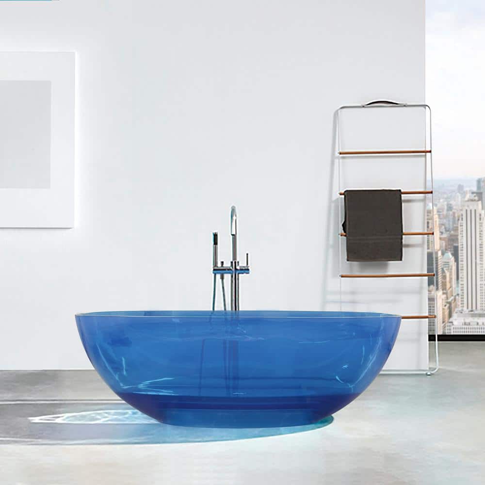 ANGELES HOME 64 in. x 29.6 in. Transparent Blue Oval Shape Freestanding ...