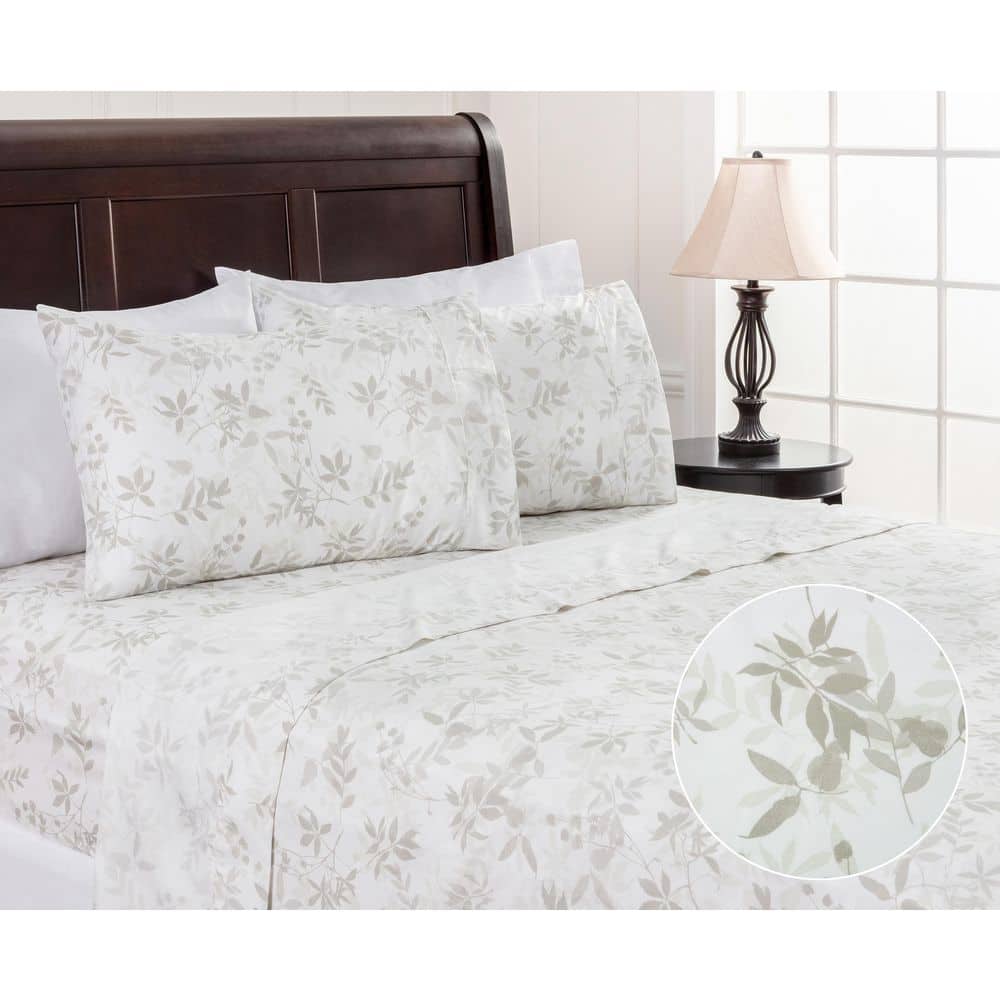 CHANASYA 4-Piece Ceramic Leaves Botanical Sage Pattern Print Microfiber ...