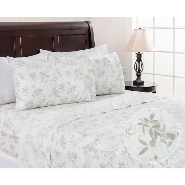 CHANASYA 4-Piece Ceramic Leaves Botanical Sage Pattern Print Microfiber ...
