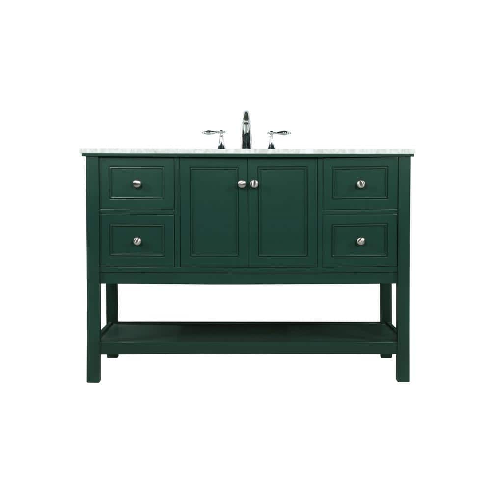 Timeless Home 48 in. W Single Bath Vanity in Green with Marble Vanity ...
