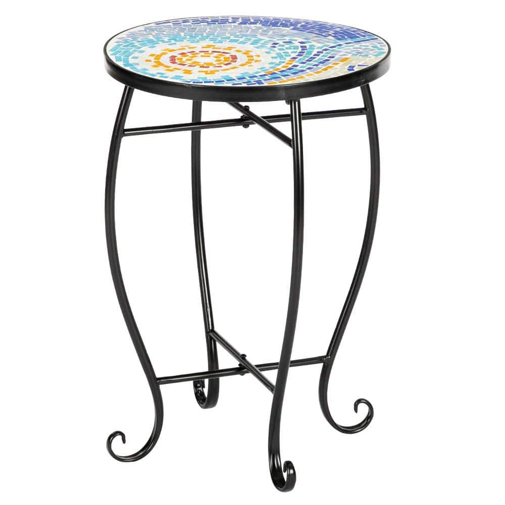 OGETFUUR 14 in. Blue Hawaiian Sun Mosaic Round Terrace Bistro Table ...