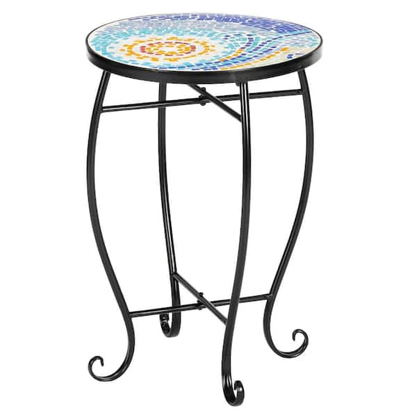 OGETFUUR 14 in. Blue Hawaiian Sun Mosaic Round Terrace Bistro Table ...