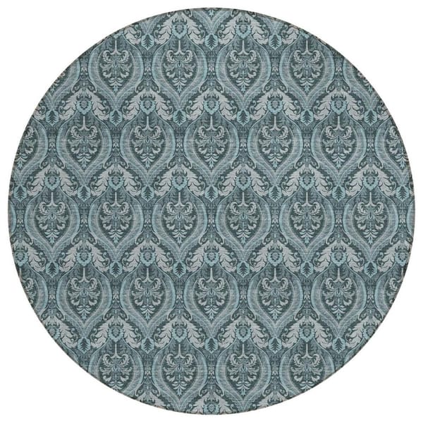 HomeRoots Teal 8 ft. Round Woven Trellis Round Indoor/Outdoor Area Rug ...