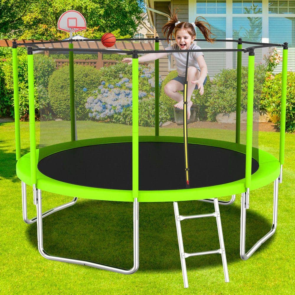 SUNRINX 12 FT Large Trampoline with Enclosure and Basketball Hoop in ...
