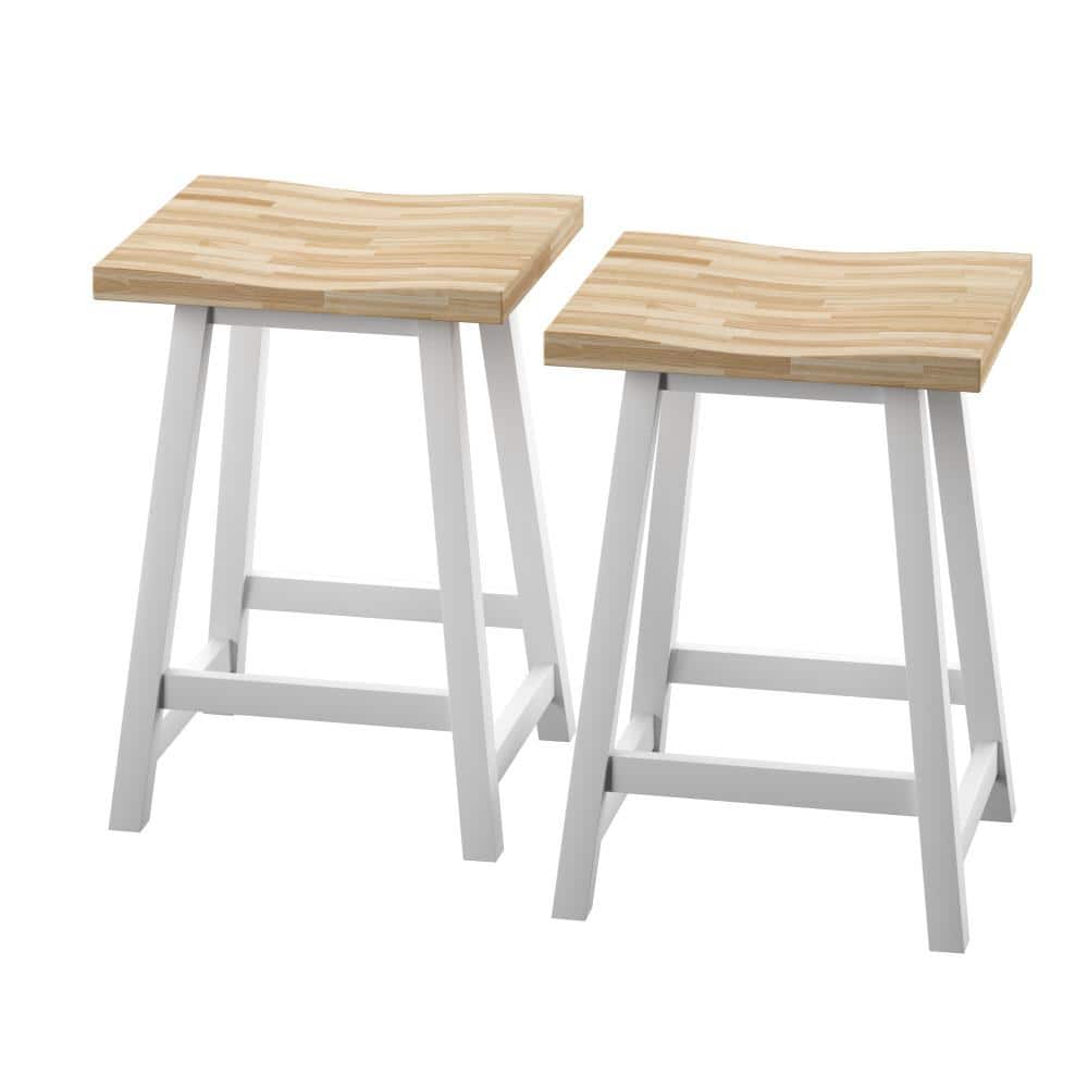 Twin Star Home 24 in. White Backless Wood Counter Height Bar Stools ...