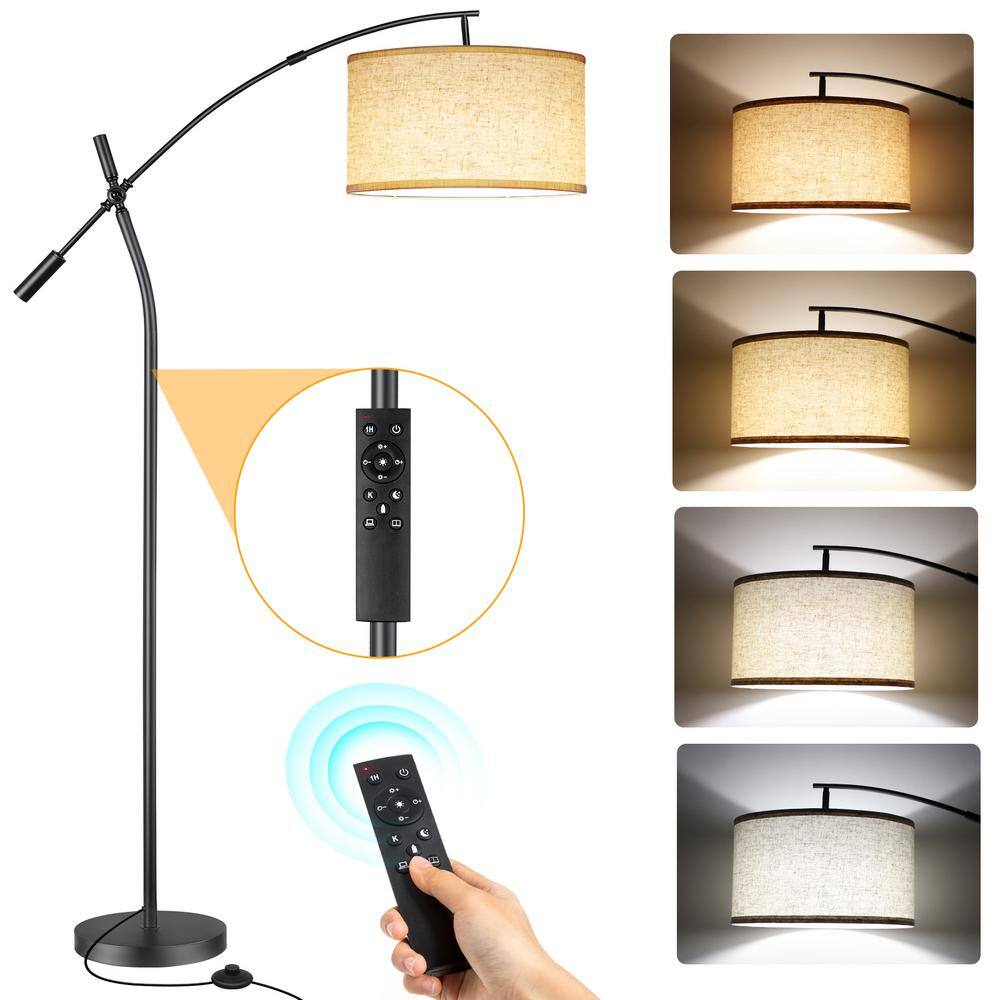 BICIK 72 in. Black Modern 1-Light Dimmable Adjustable Arm Arc Floor ...