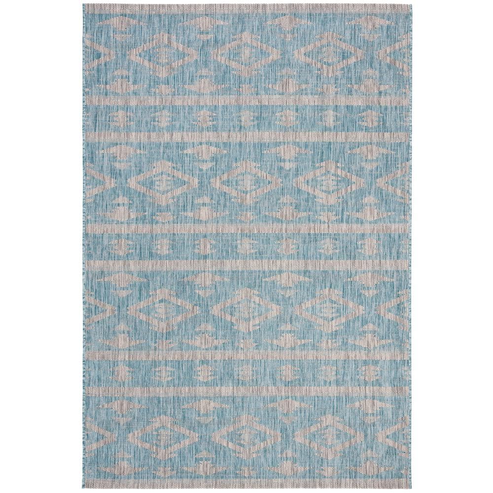 SAFAVIEH Courtyard Aqua/Gray 8 ft. x 11 ft. Geometric Indoor/Outdoor ...