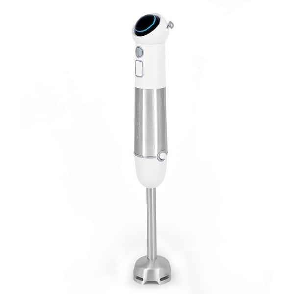 OVENTE Immersion Blender White Stainless Steel Blades Rechargeable 300W Hand Mixer 2-Speed Pulse ...