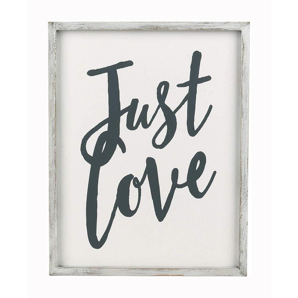 PARISLOFT Just Love White Framed Wood Wall Decorative Sign PL1802 - The ...