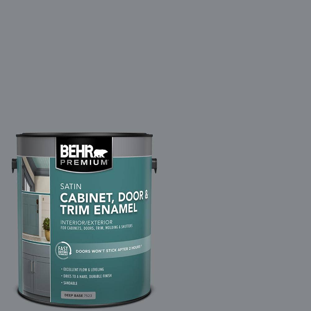 BEHR PREMIUM 1 gal. #N500-5 Magnetic Gray color Satin Enamel Interior ...